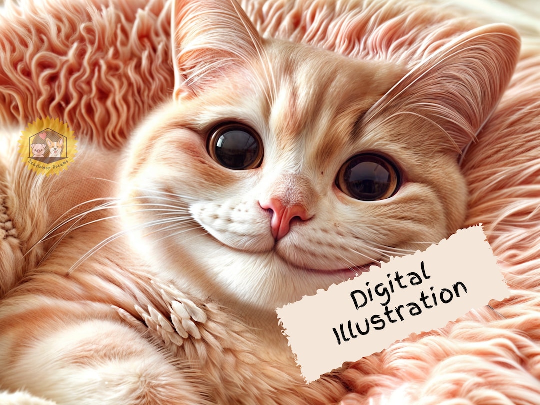 Cute Cat Illustration, Digital Cat Image, DIY Craft Printable, Card ...