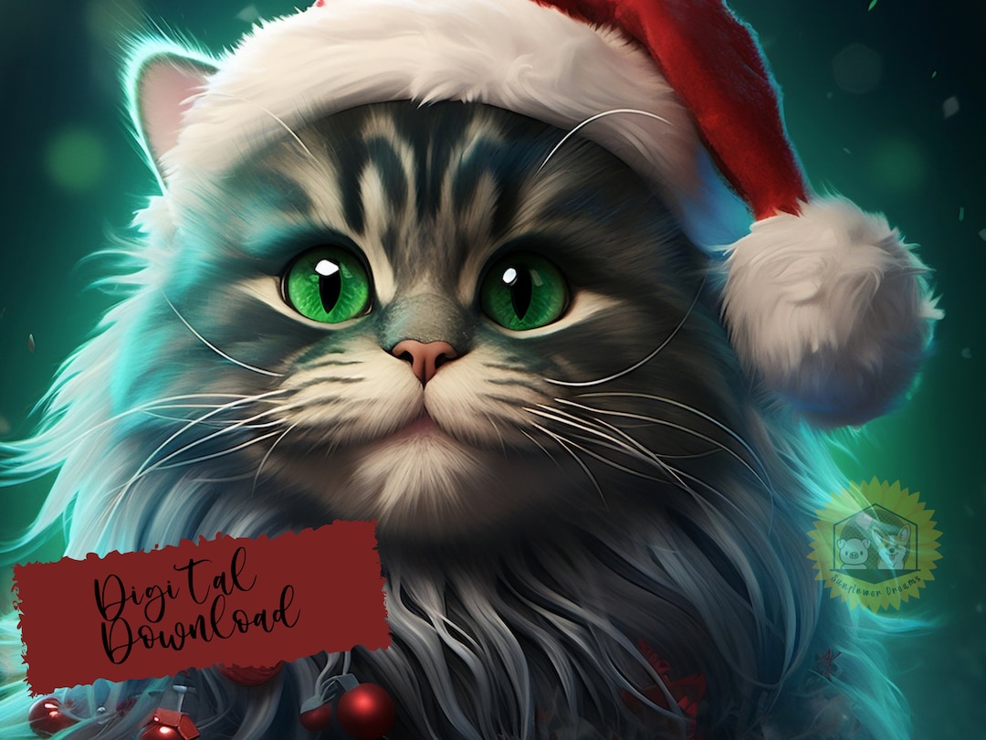 Holiday Maine Coon Illustration, Cat Image, Maine Coon Png, Cat Card ...