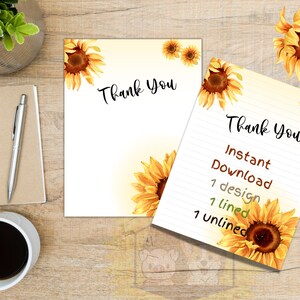 Sunflower Thank You, Printable Sunflower Thank You Note, Digital Thank You, Sunflower Lover Gift ...