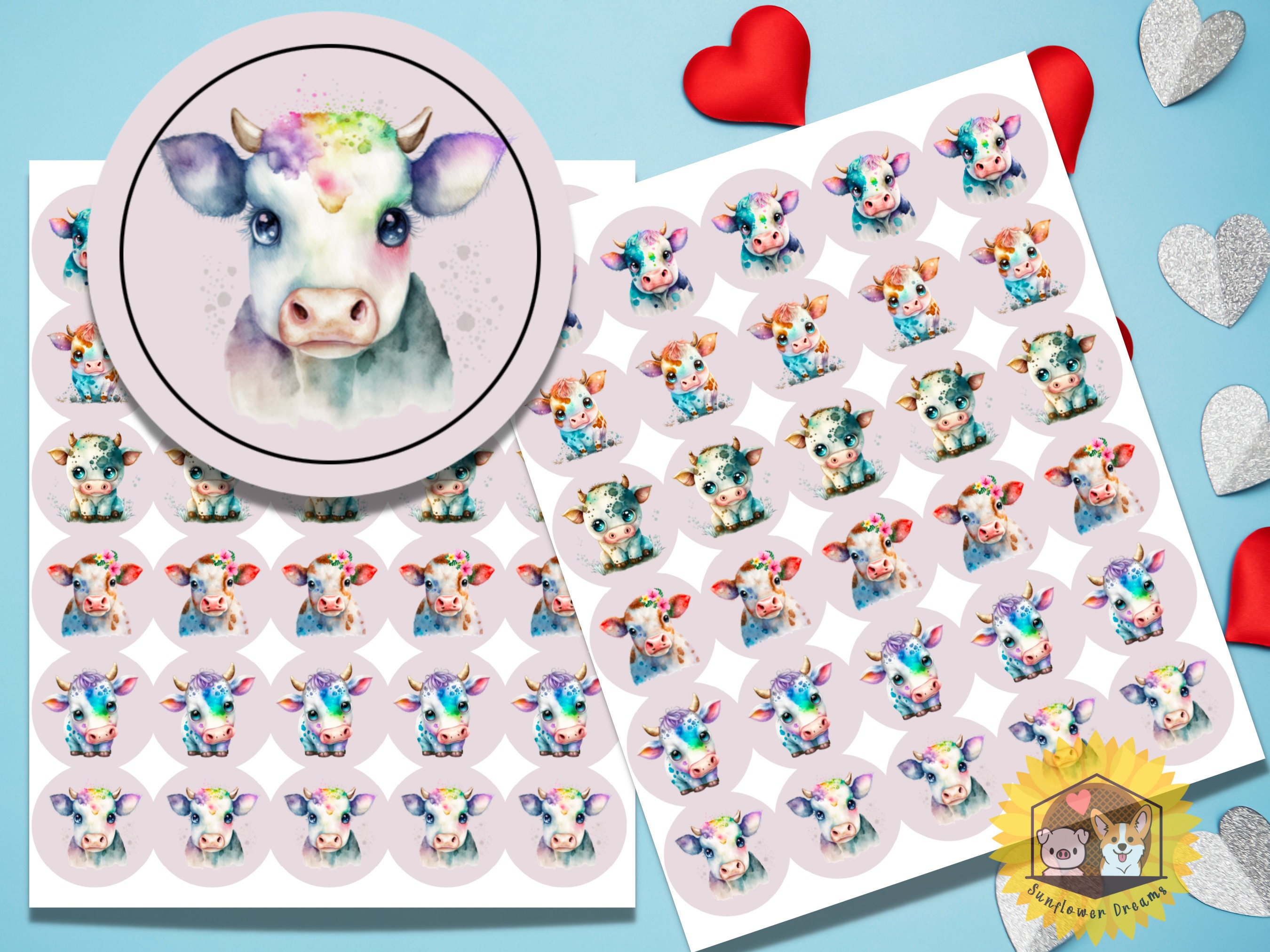 Cow Stickers Cow Stationery Stickers Cow Card Stickers Cute - Etsy