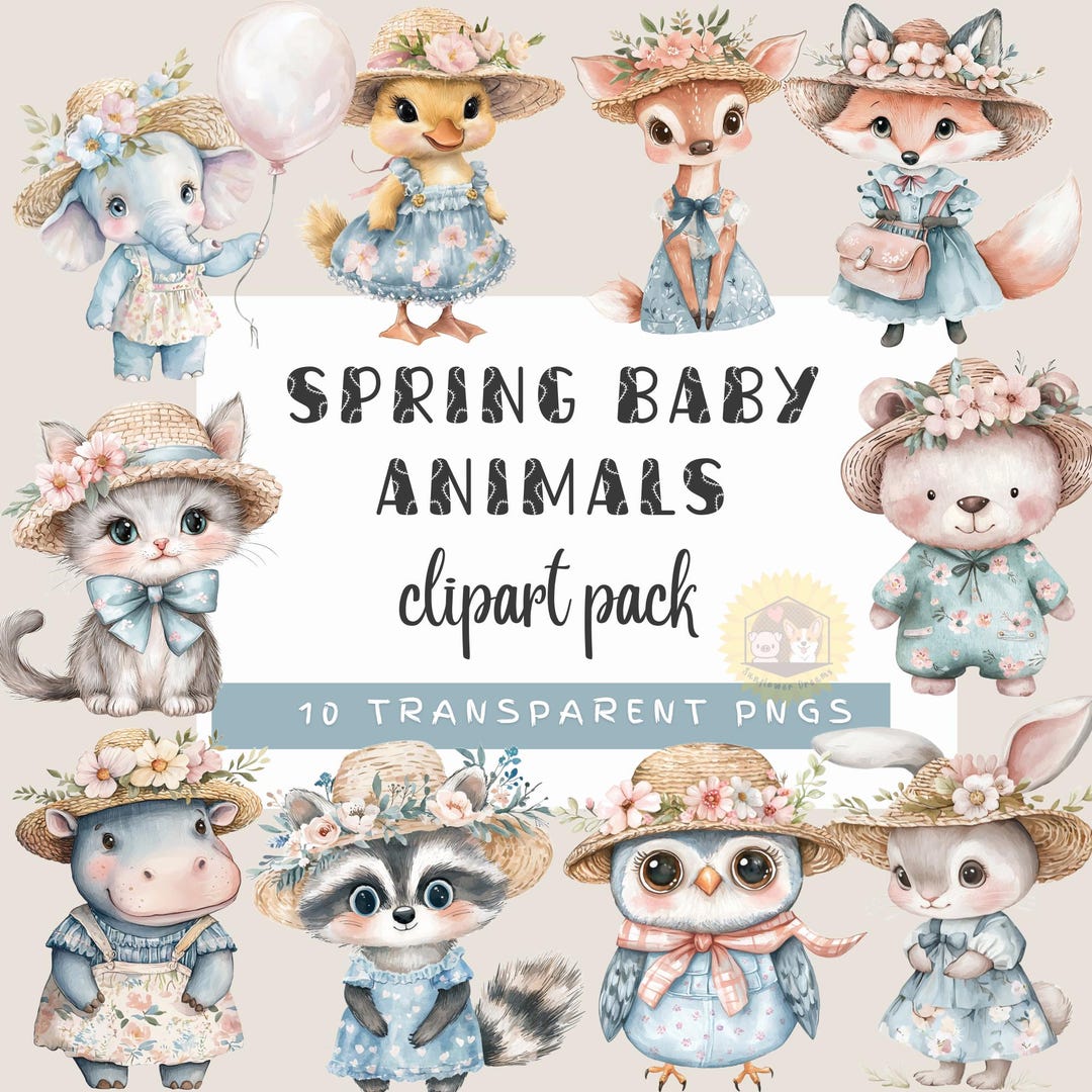 Watercolor Spring Baby Animals Clipart: Nursery Art Pngs (digital ...