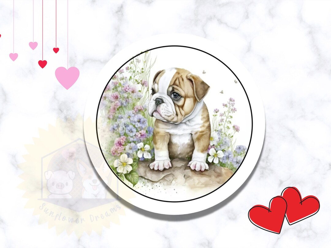 Bulldog Puppy Stickers, Floral Animal Labels (30 per Sheet) - Etsy