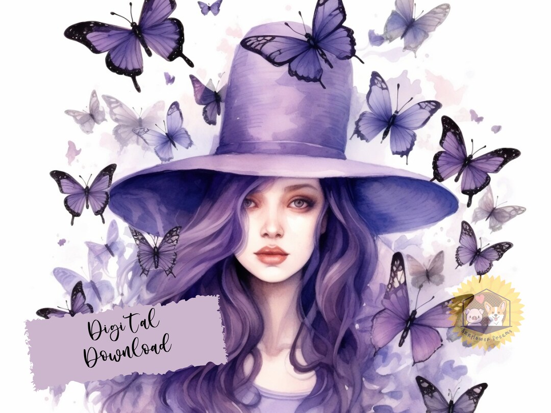 Pretty Witch Illustration, Witch Digital Art, Butterfly Witch ...