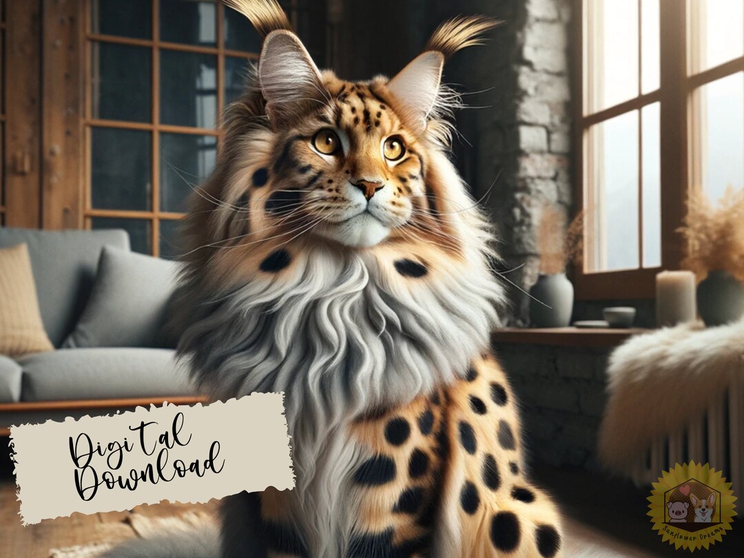Cheetah Pattern Maine Coon Cat Illustration (digital Download) - Etsy