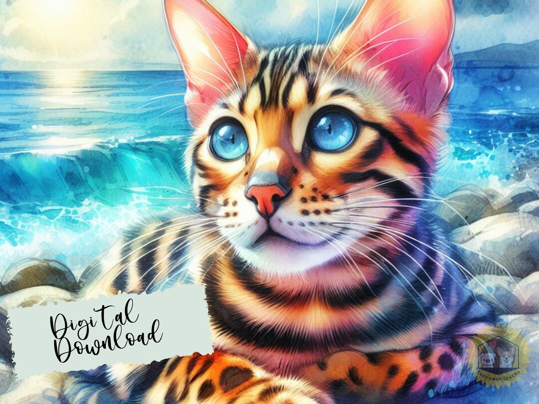 Bengal Illustration, Bengal Digital Download, Bengal Png, Cat Card ...