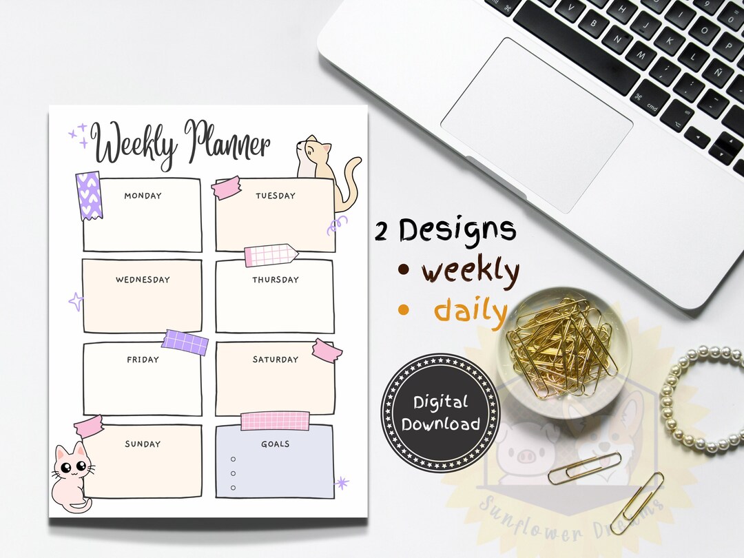 Cute Cat Planner, Printable Cat Planner, Daily Cat Planner, Weekly Cat ...