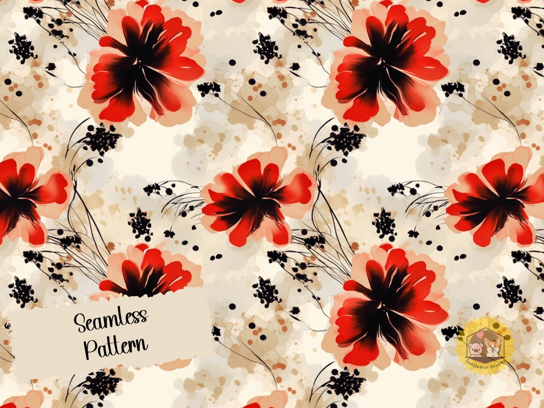 Red and Black Flower Pattern, Flower Seamless Pattern, Flower Card Art ...