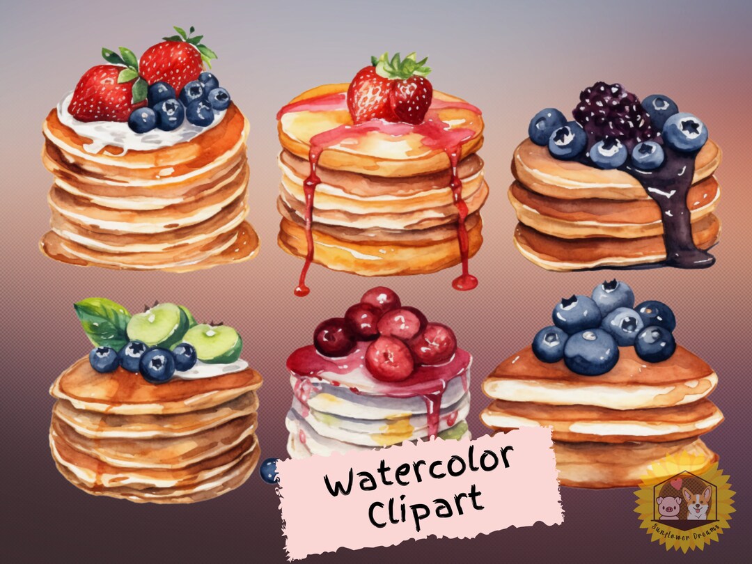Watercolor Pancakes, Breakfast Clipart, Recipe Blog Design, Greeting ...