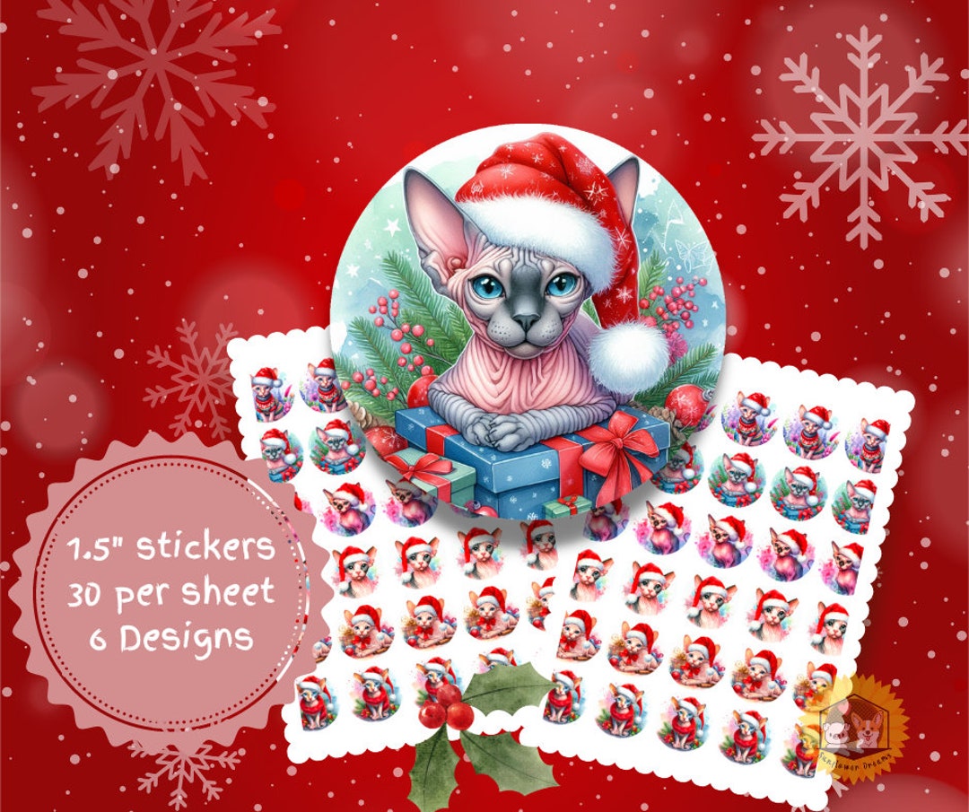 Sphynx Stickers Christmas Cat Stickers Cat Card Stickers - Etsy