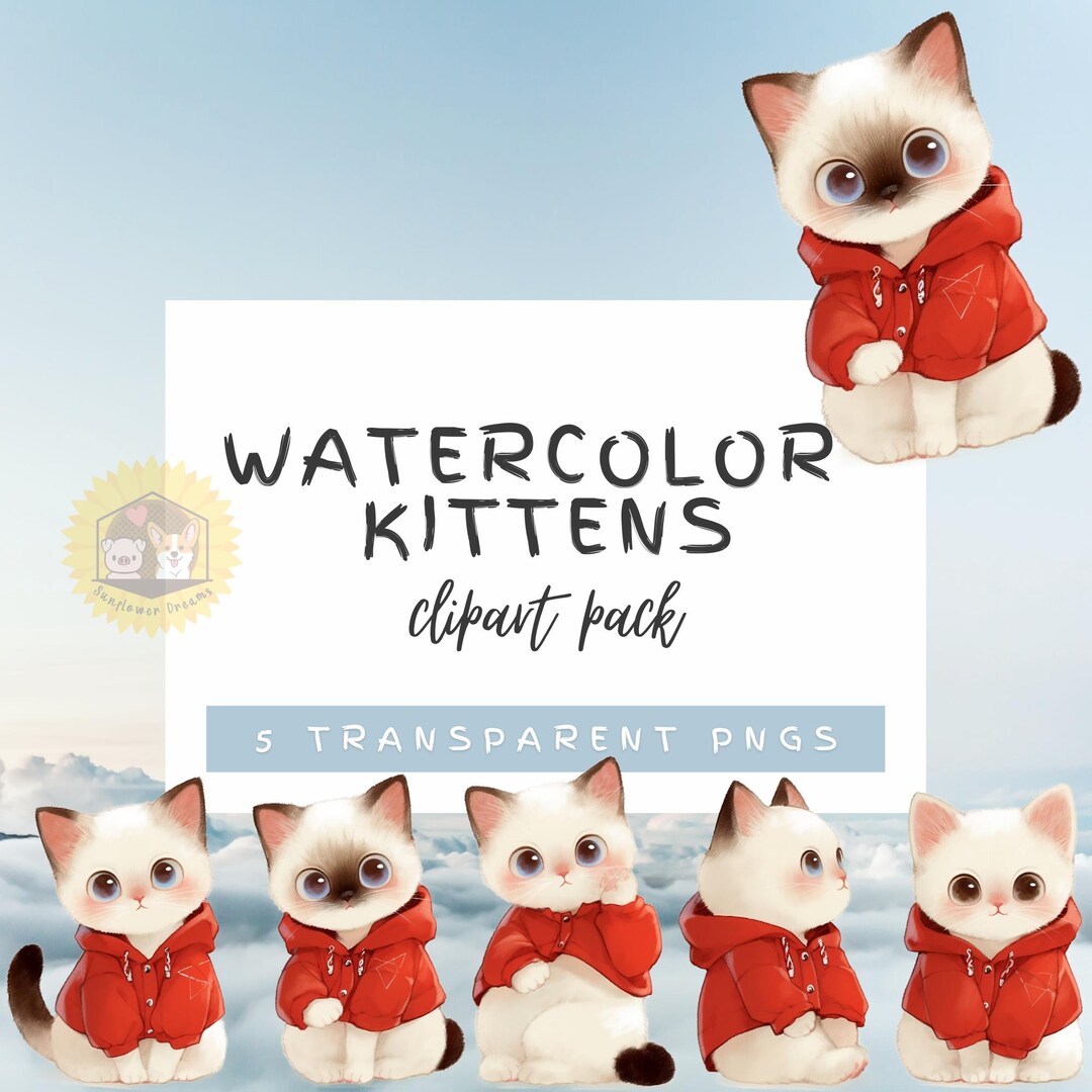Watercolor Kittens Clipart, Clipart for Commercial Use, Transparent ...