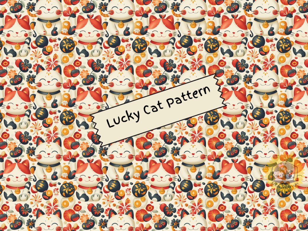 Lucky Cat Pattern, Cat Digital Paper, Cat Art, Cat Digital Pattern ...