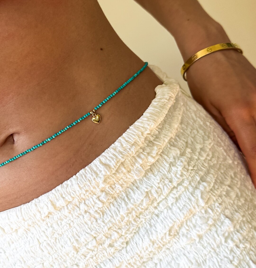 Charm Belly Chain Beaded Turquoise Chain Personalized Charm Chain Gold ...