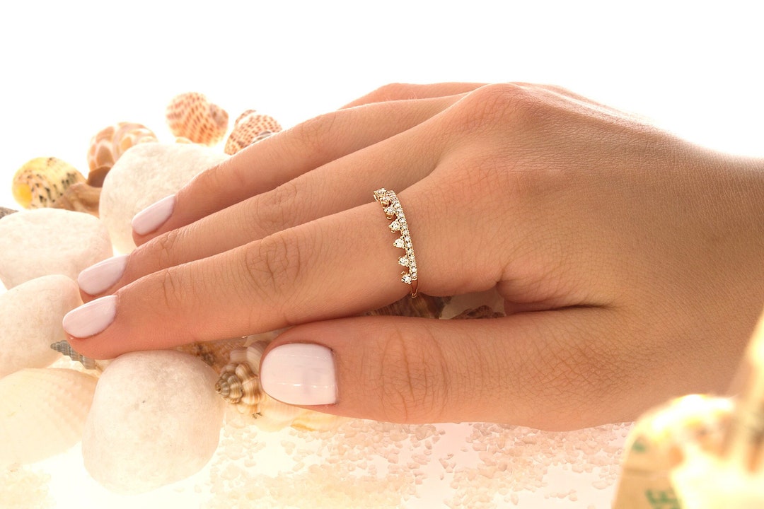 Diamond Crown Ring 14k Rose Gold Tiara Ring Diamond Engagement Crown ...
