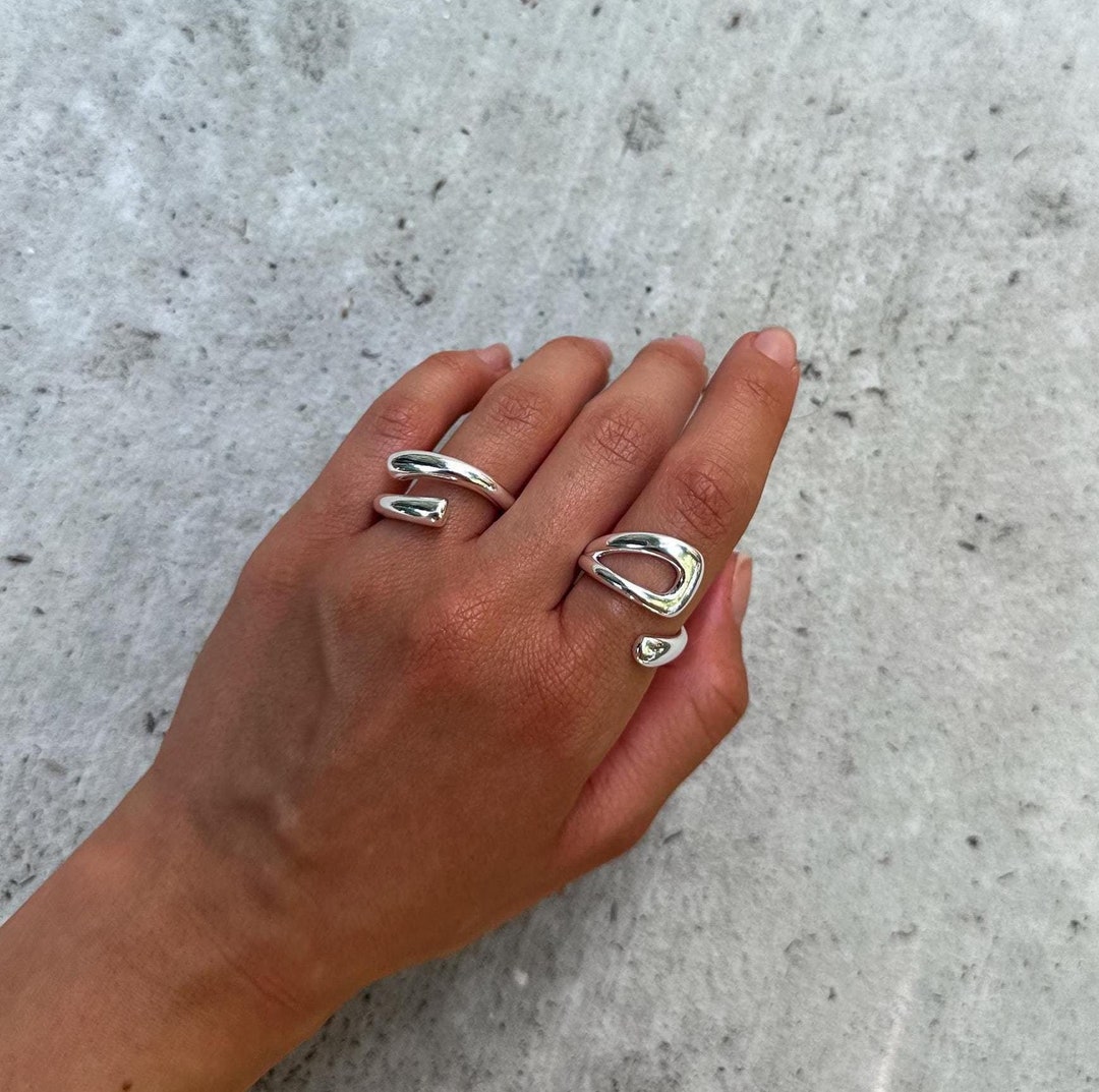 Statement Rings Chunky Silver Ring Set Adjustable Ring Gift for ...