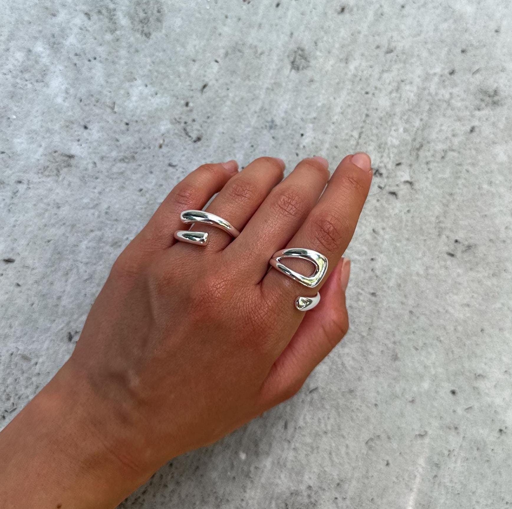 Statement Rings Chunky Silver Ring Set Adjustable Ring Gift for ...