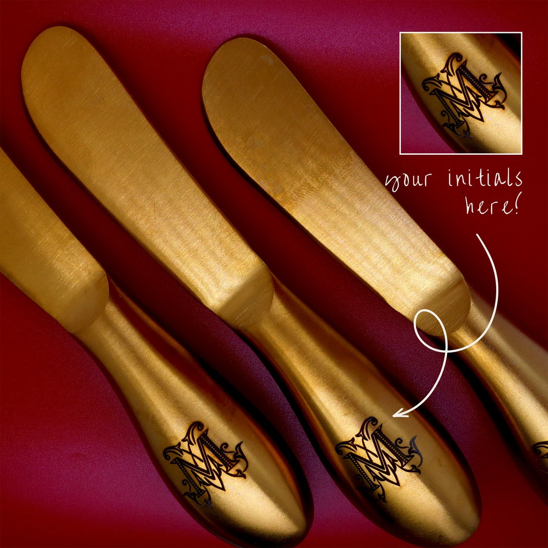 Personalized Monogram Butter Knife Set Housewarming Gift Idea Gold ...