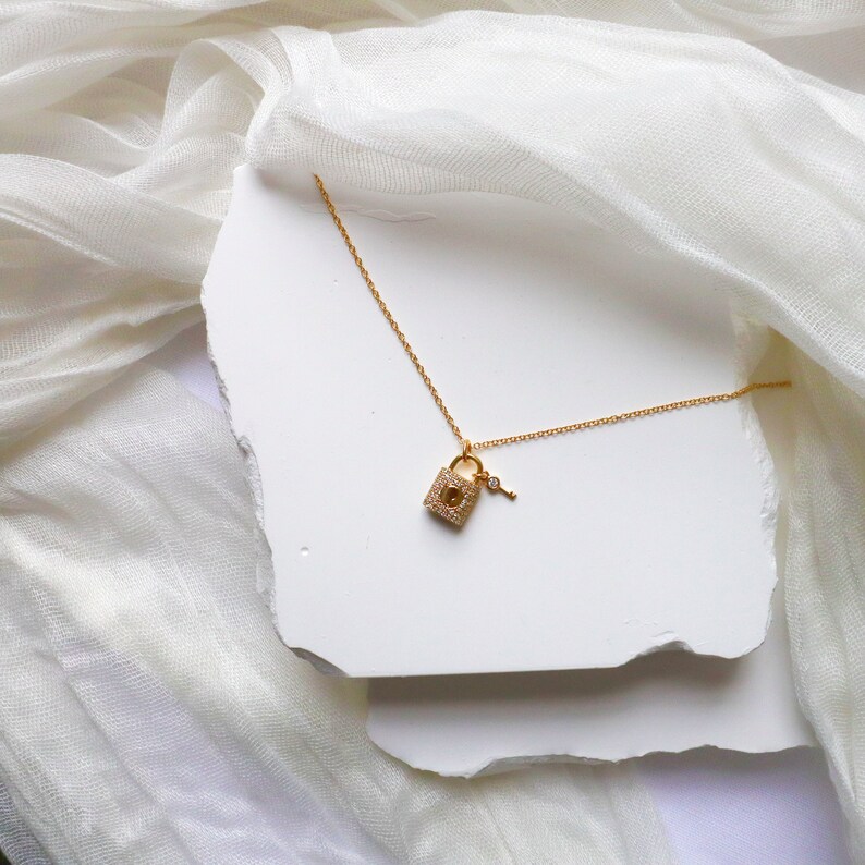 Lock and Key Necklace 14k Gold Padlock Necklace Mini Lock Pendant 14k ...