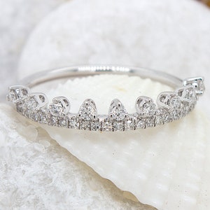 Diamond Crown Ring 14k White Gold Promise Ring Dainty Tiara Ring ...