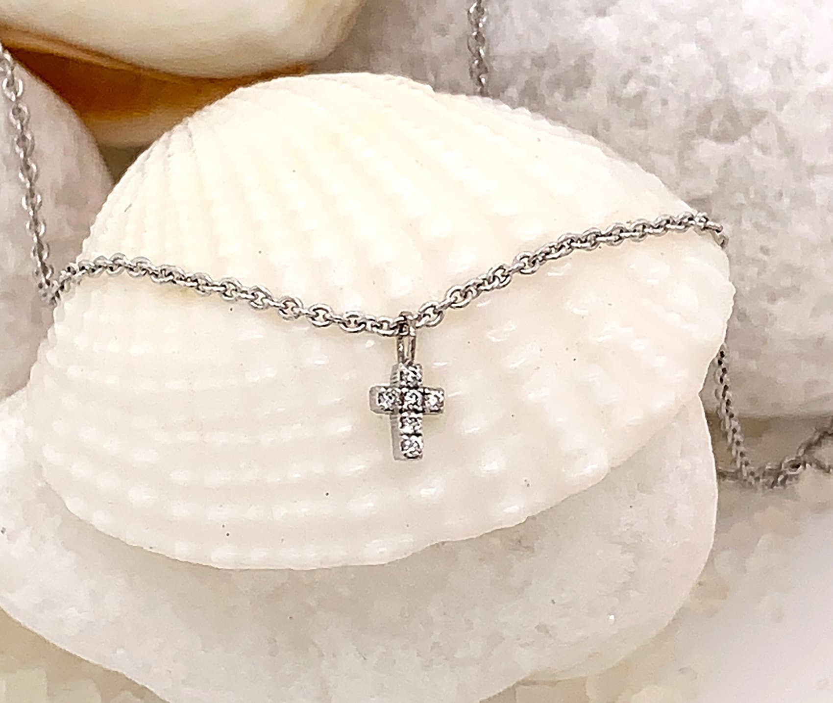 Mini Diamond Cross Pendant 14k White Gold Cross Charm Gift for Her ...