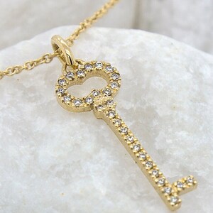 Diamond Key Necklace 14k Yellow Gold Pendant Gold Anniversary Gift for ...