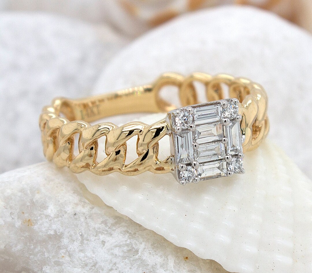 Diamond Chain Link Ring 14k Gold Cuban Chain Link Diamond Promise Ring ...