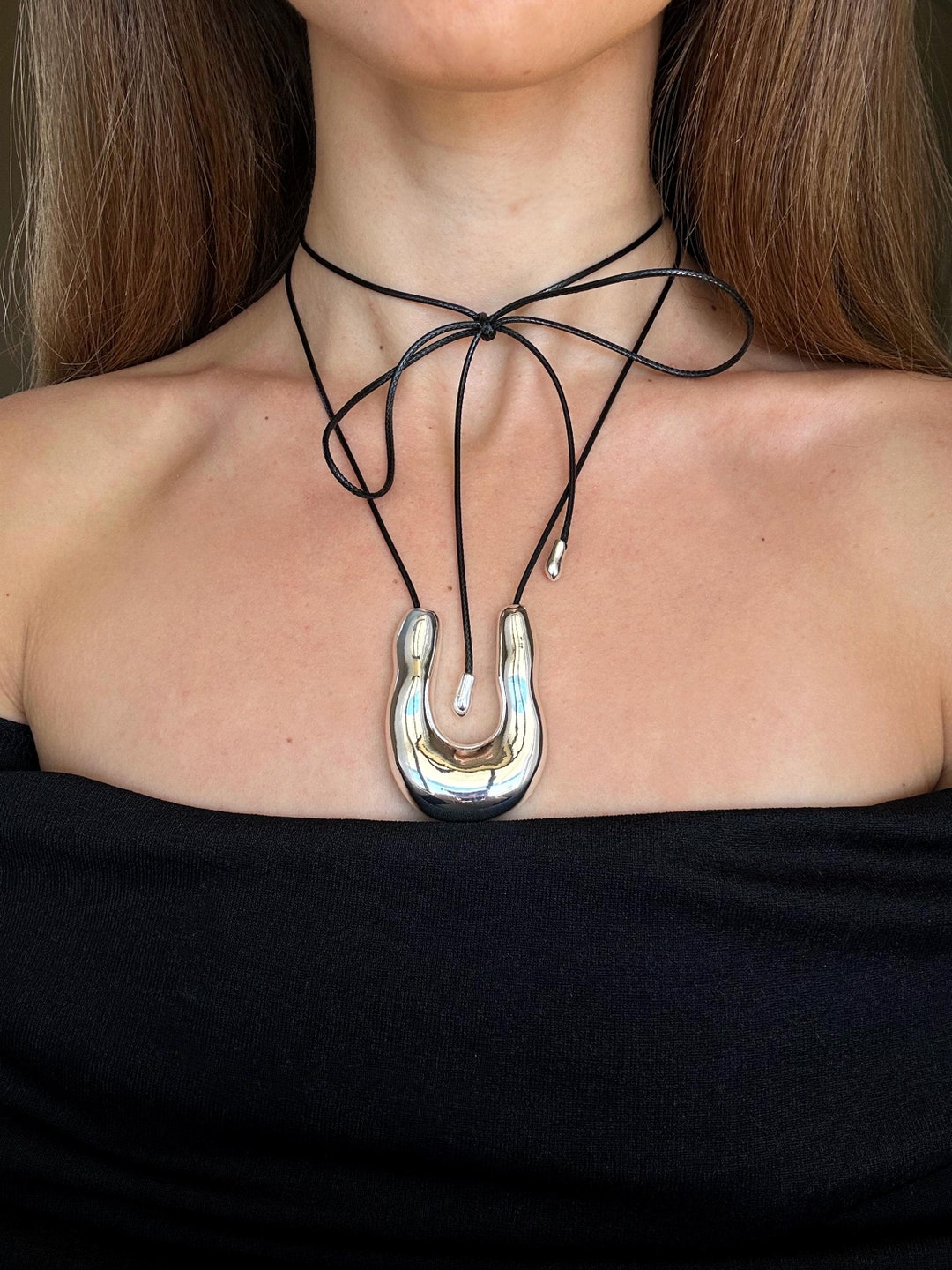 Chunky Statement Necklace Silver Chunky Choker Necklace Wrap Around ...