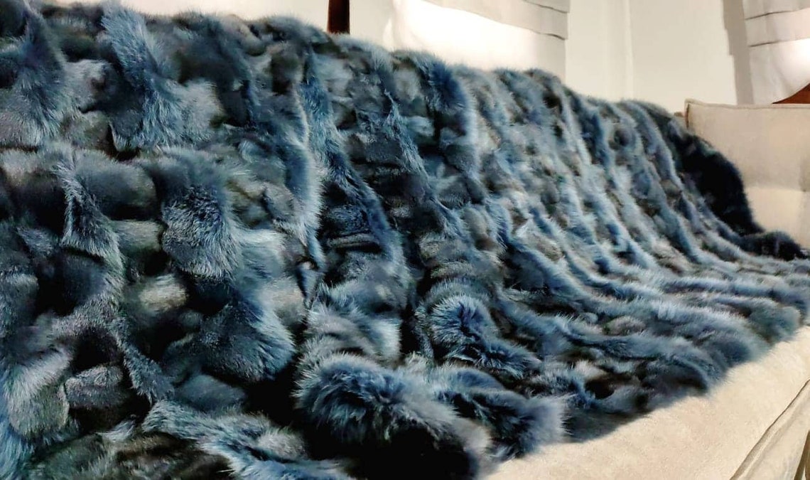 Luxury Real Ocean Blue Fox Fur Throw Blanket - Etsy