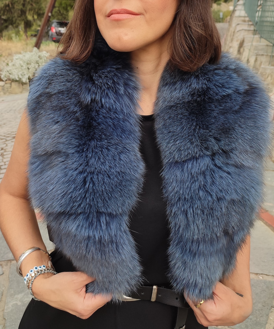 Navy Blue Real Fur Fox Collar - Etsy