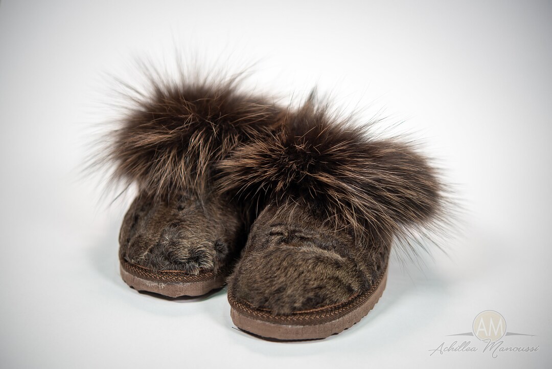 Brown Real Fur Slippers for Women - Etsy