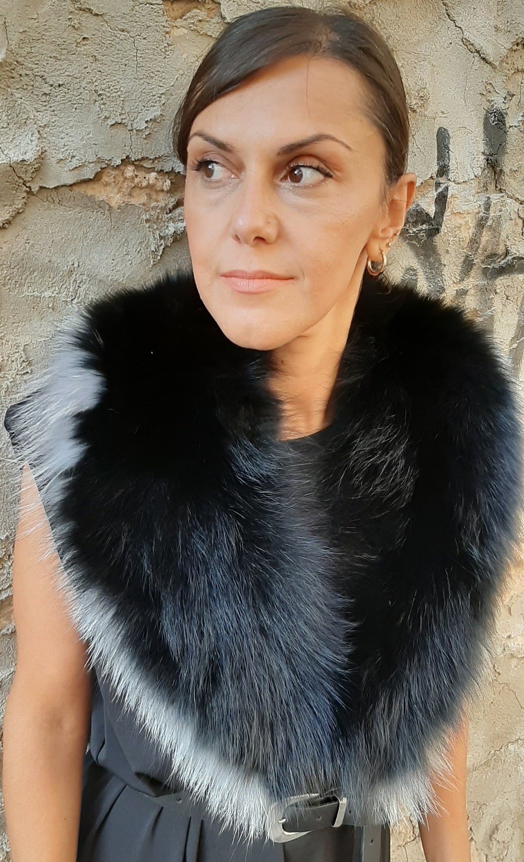 Black With Blue Frost Fin Real Fur Fox Collar - Etsy