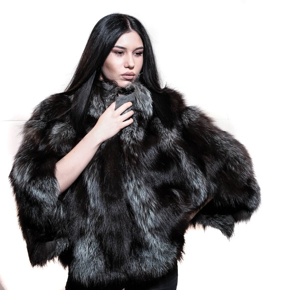 Silver Green Fox Real Fur Cape | Etsy