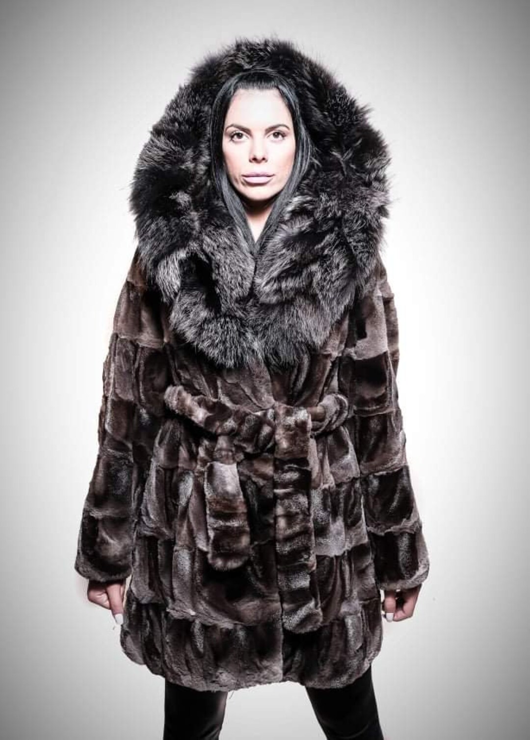 Silver Fox Real Fur Coat With Fox Hood - Etsy