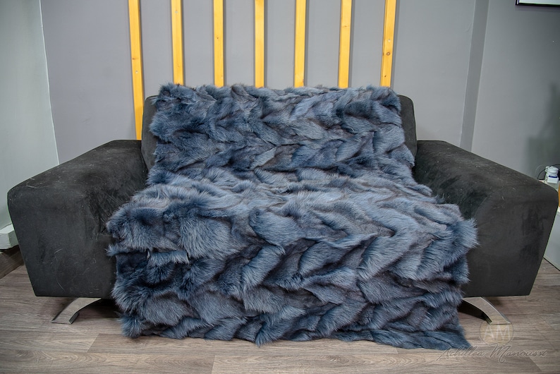 Luxury Real Navy Blue Fox Fur Throw Blanket - Etsy