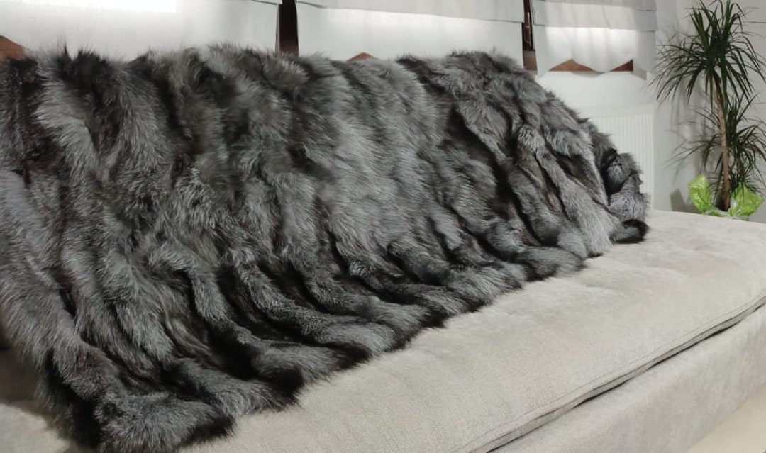 Luxury Real Grey Zeitz Fox Fur Throw Blanket - Etsy