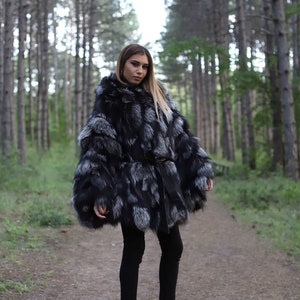 Long Silver Fox Real Fur Cape - Etsy