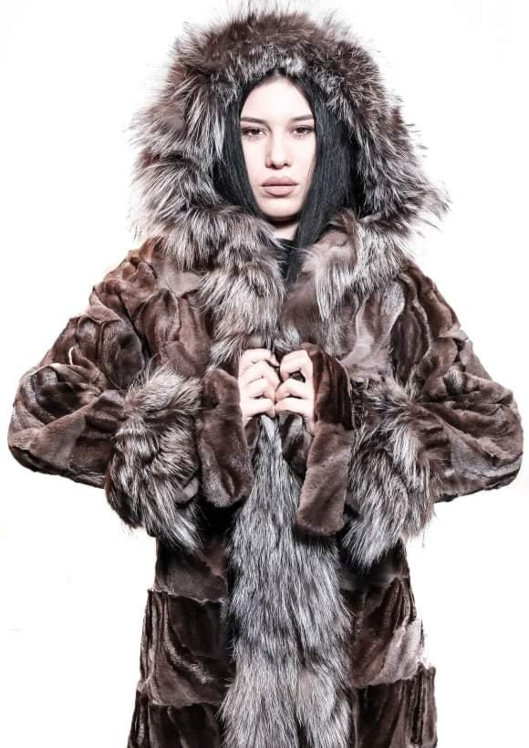 Real Silver Fox Sherit Coat With Fur Fox Details - Etsy