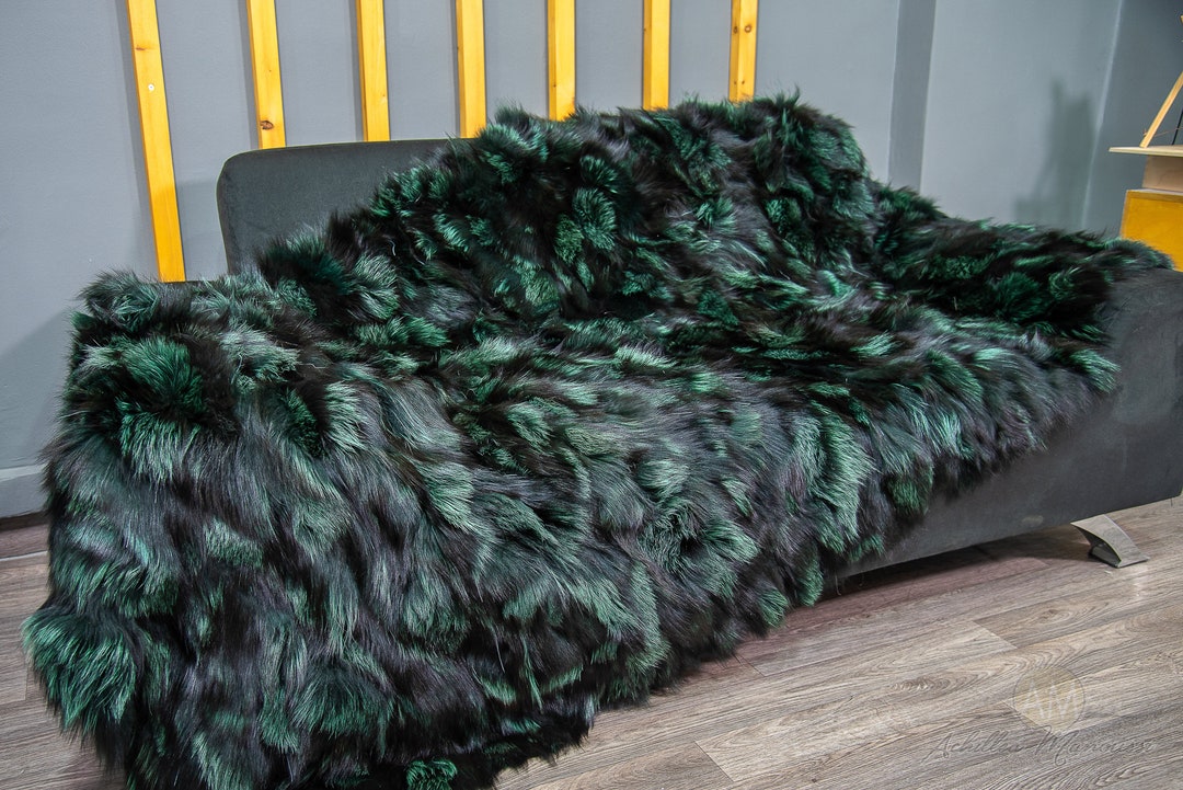 Luxury Real Silver Green Fox Fur Throw Blanket - Etsy