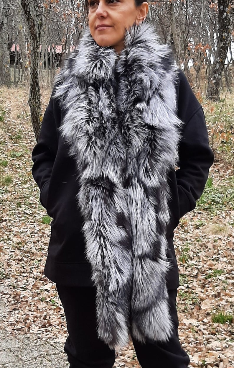 Extra Long Silver Fox Fur Collar - Etsy