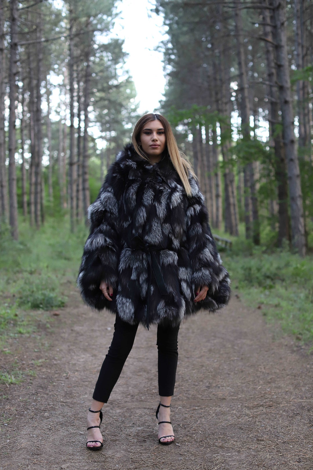 Long Silver Fox Real Fur Cape - Etsy