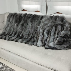 Luxury Real Grey Zeitz Fox Fur Throw Blanket - Etsy