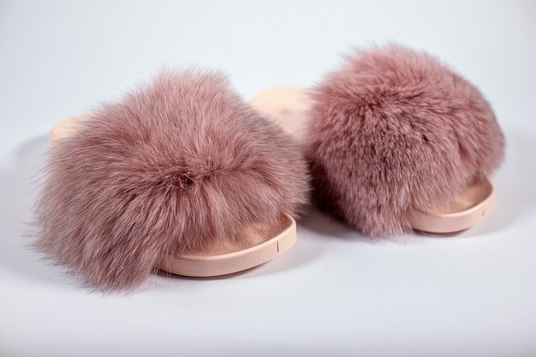 Baby Pink Real Fur Slides for Women - Etsy