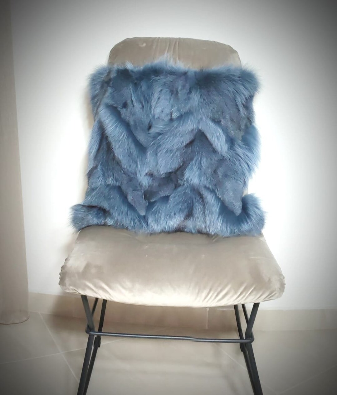 Real Luxury Navy Blue Fur Fox Pillow Case, Cushion Case - Etsy