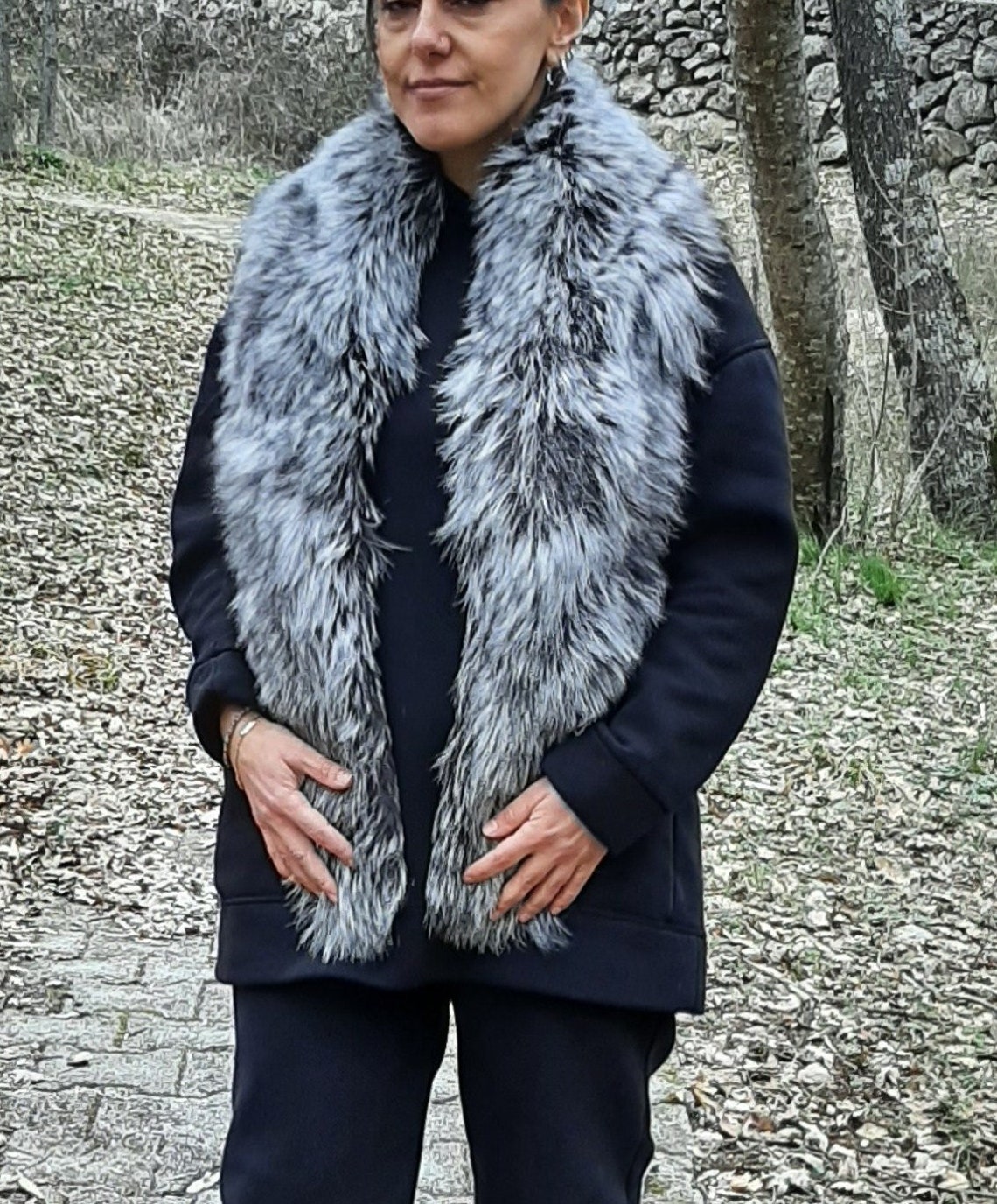 Big Silver Fox Real Fur Fox Collar | Etsy