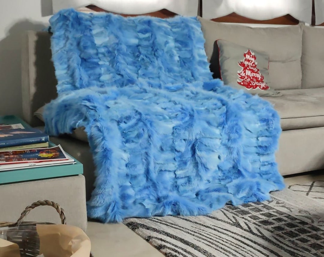 Luxury Real Sky Blue Fox Fur Throw Blanket - Etsy