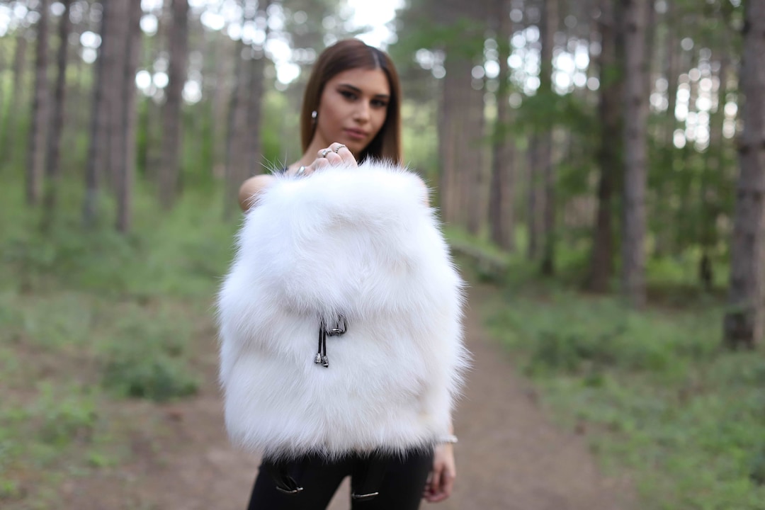 White Real Fur Fox Backbag - Etsy