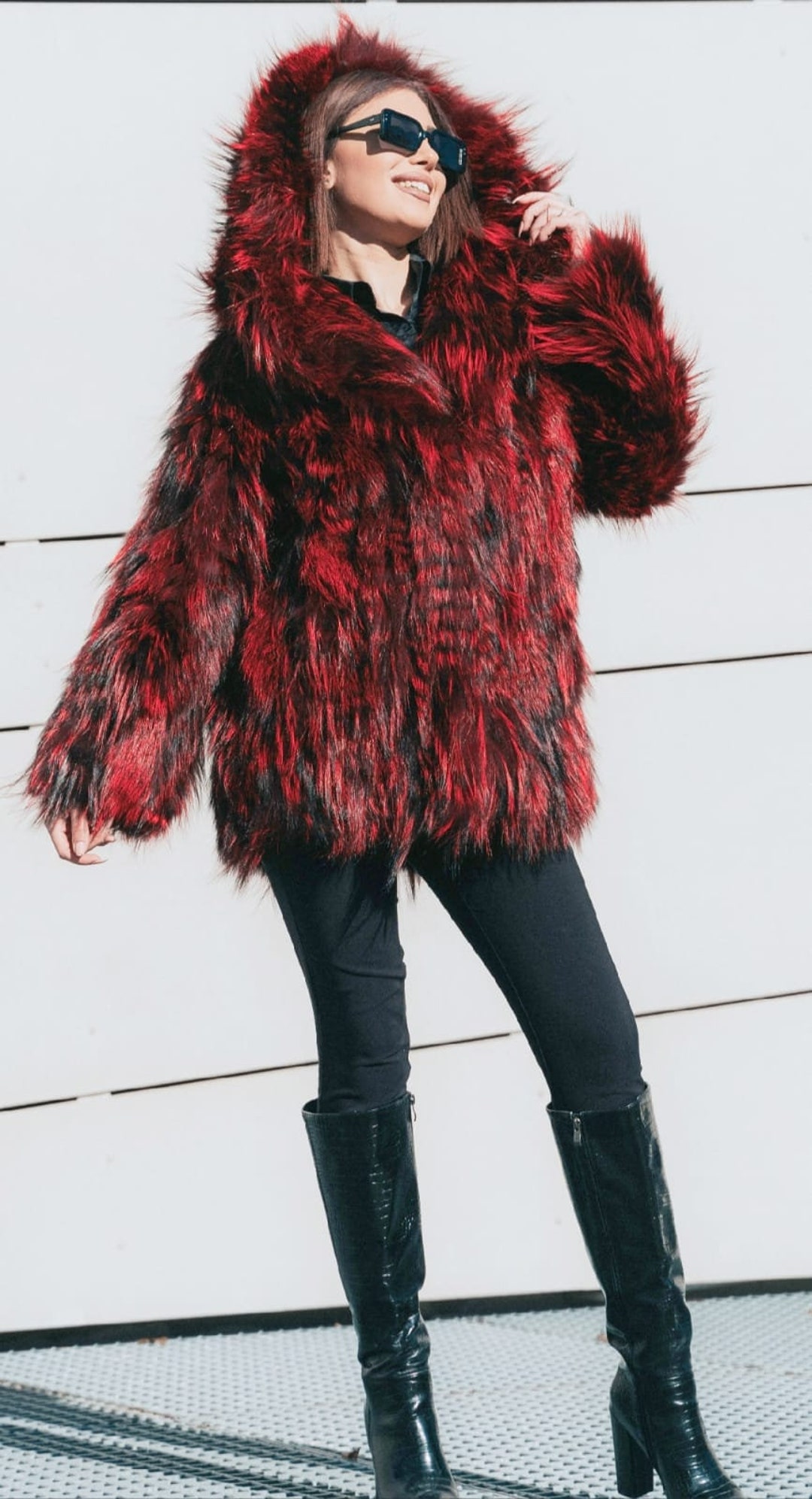Silver Red Real Fur Fox Jacket With Hood - Etsy