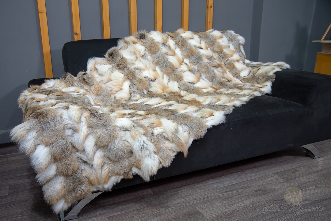 Luxury Real Golden Island Fox Head Fur Throw Blanket - Etsy