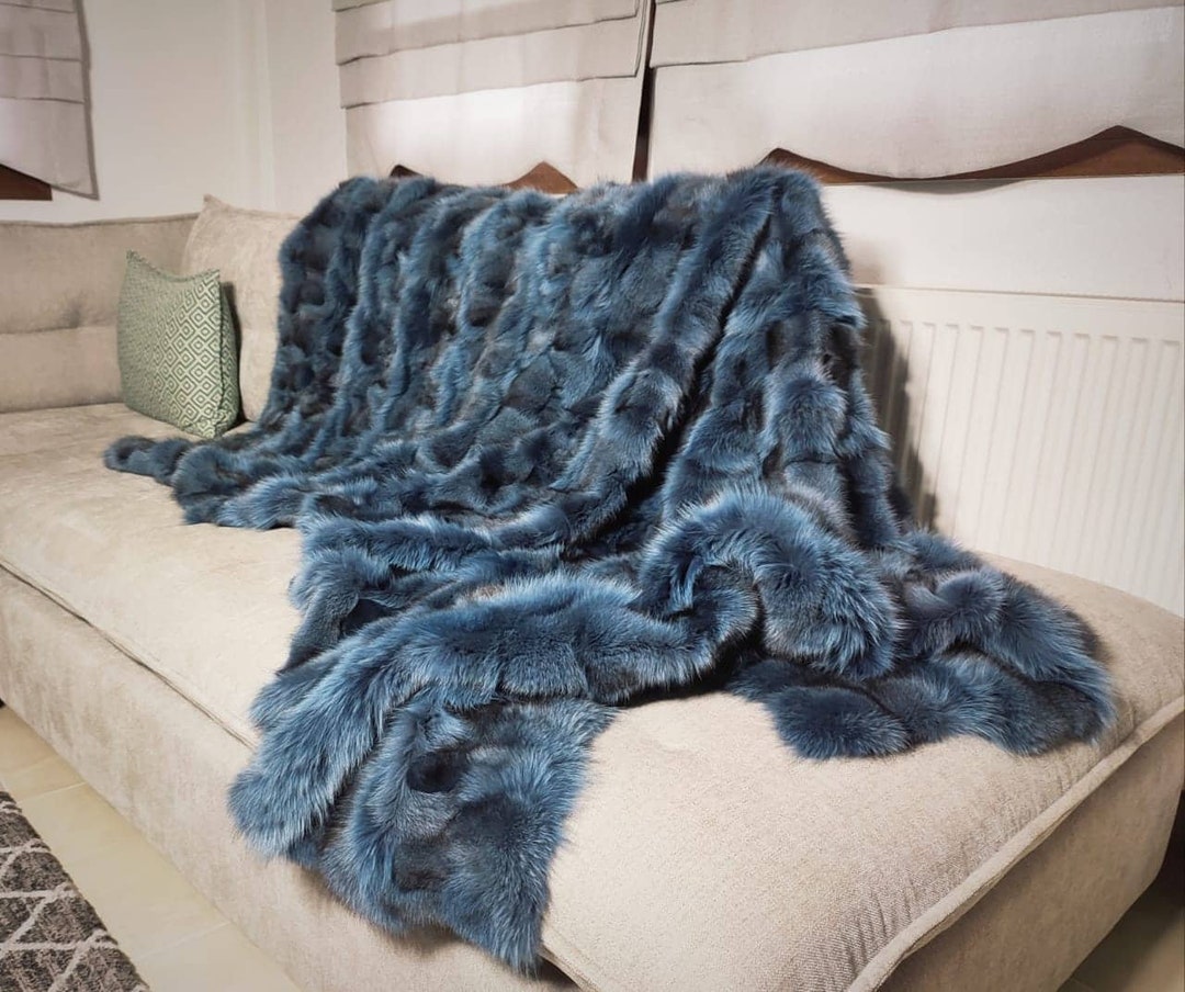 Luxury Real Ocean Blue Fox Fur Throw Blanket - Etsy