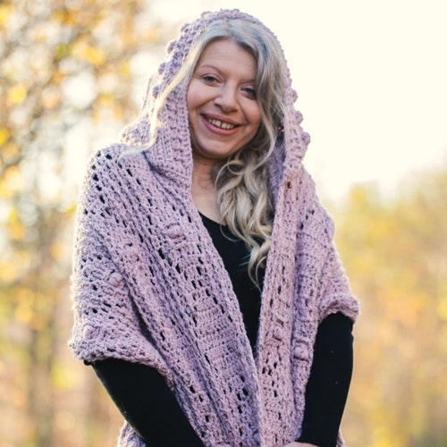 Diamond Ivy Hooded Pocket Shawl Crochet Pattern Wrap With - Etsy