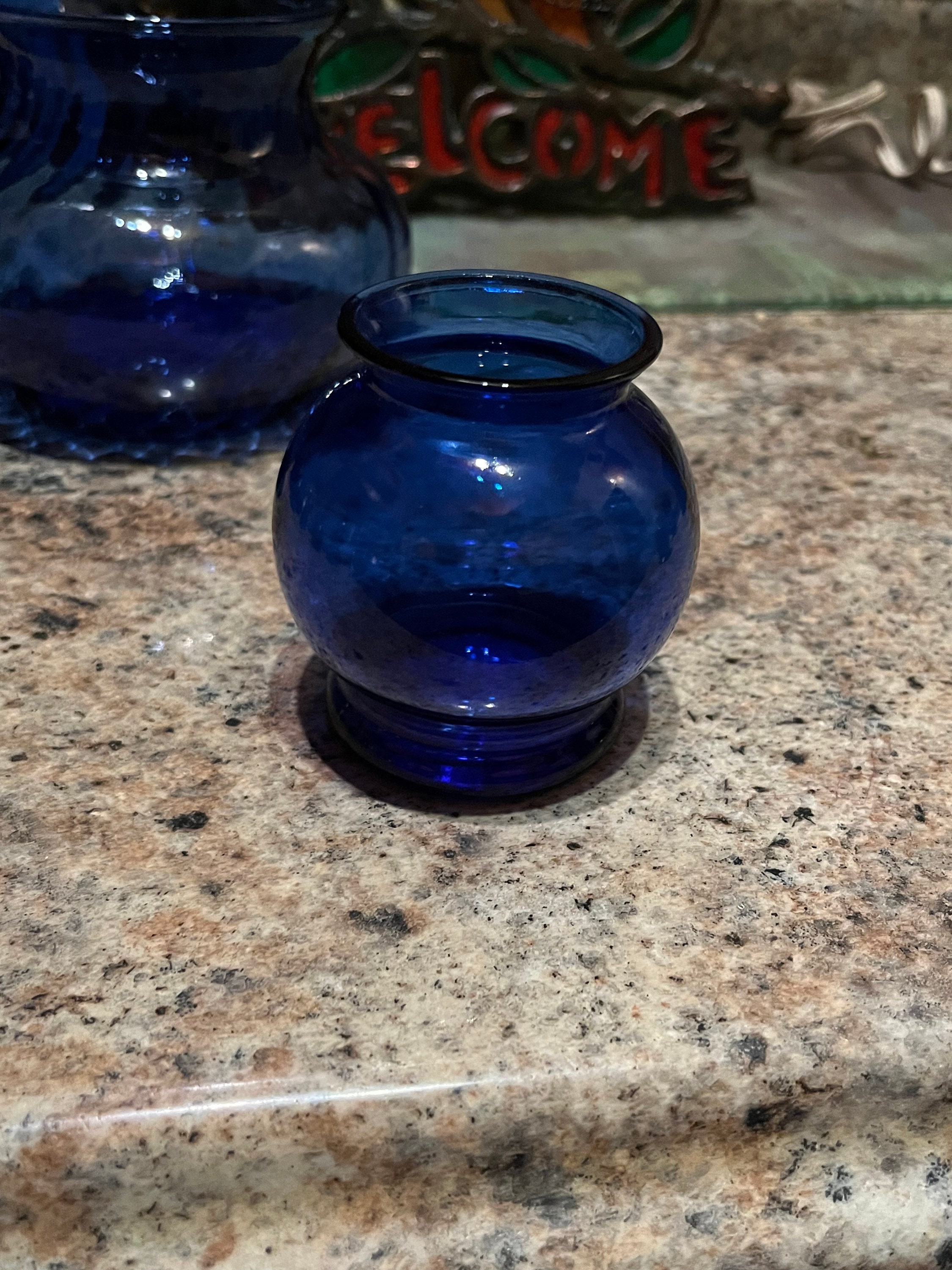 Vintage Cobalt Blue Glass Planters - Etsy
